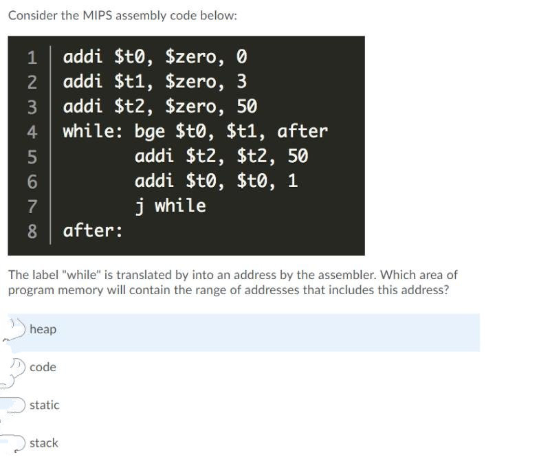 Consider the MIPS assembly code below: OVOU AWNA addi | Chegg.com