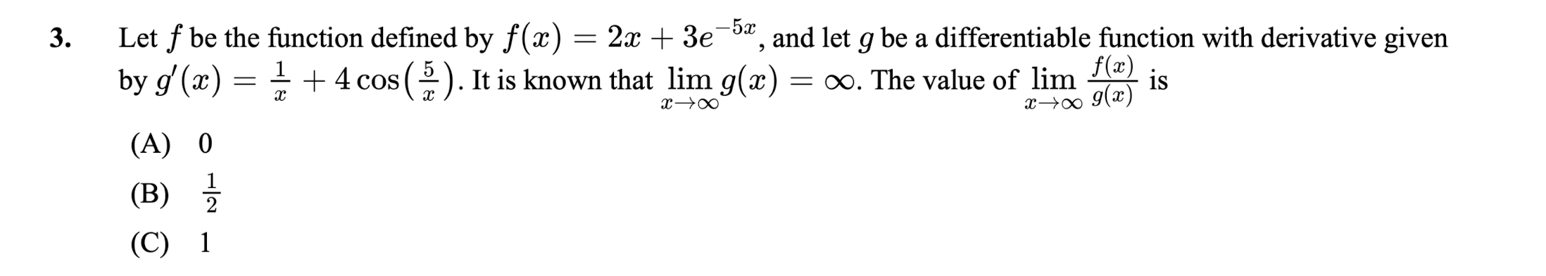 Solved Let f ﻿be the function defined by f(x)=2x+3e-5x, ﻿and | Chegg.com