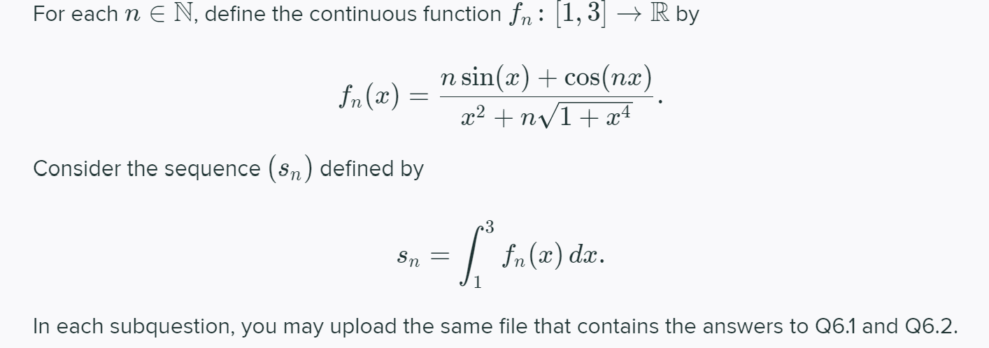 Solved For each n E N, define the continuous function fn: | Chegg.com