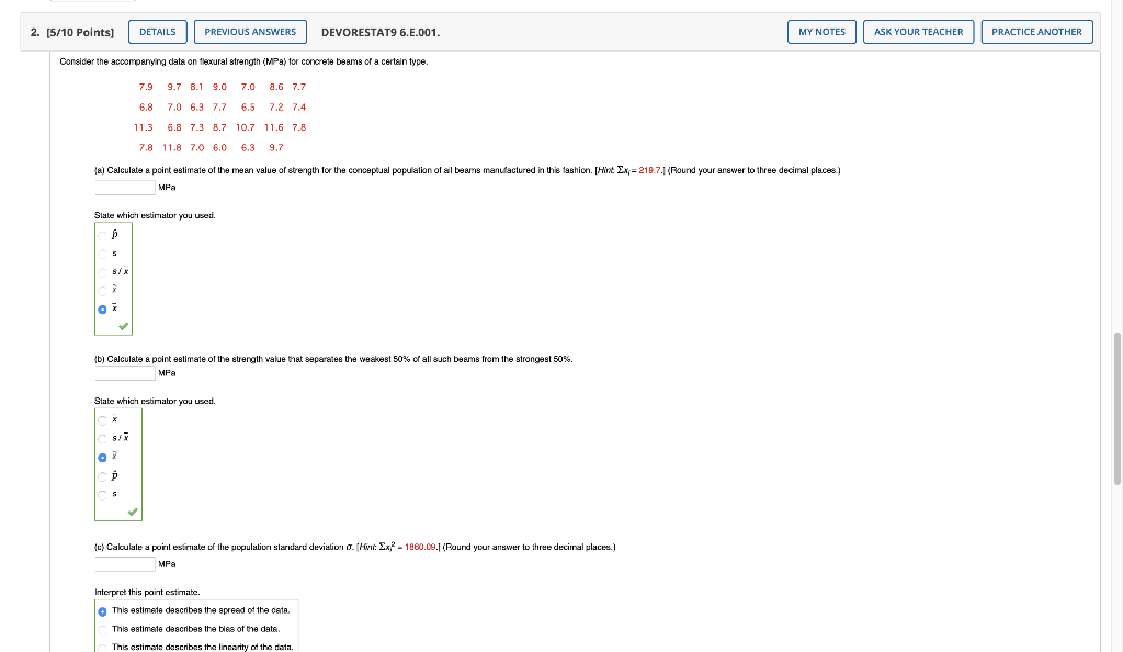 Solved 2. [5/10 Points) DETAILS PREVIOUS ANSWERS DEVORESTAT9 | Chegg.com