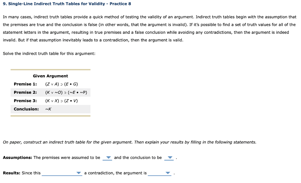 9. Single-Line Indirect Truth Tables for Validity - | Chegg.com