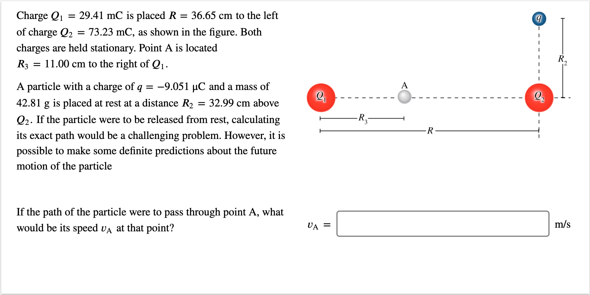 Solved = 9 1 = Charge Q1 29.41 mC is placed R 36.65 cm to | Chegg.com