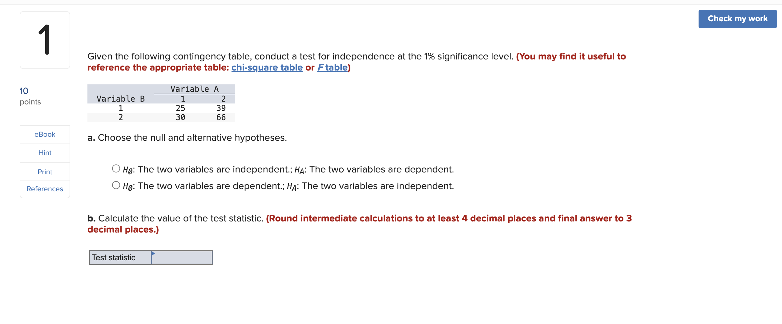 Solved Given the following contingency table, conduct a test | Chegg.com