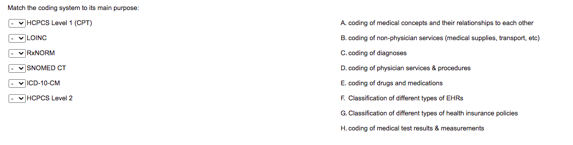 Solved Match the coding system to its main purpose: HCPCS | Chegg.com