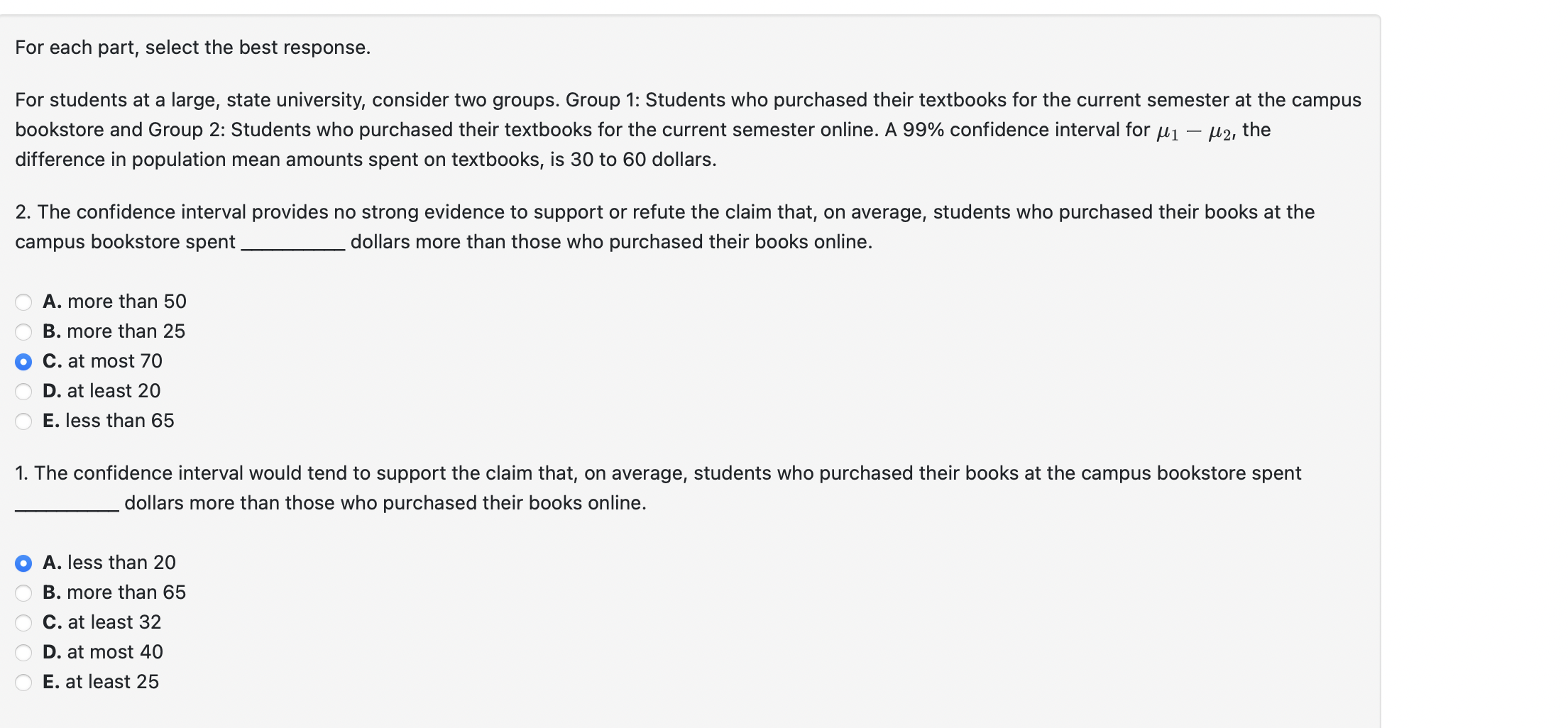 Solved For each part, select the best response. For students | Chegg.com