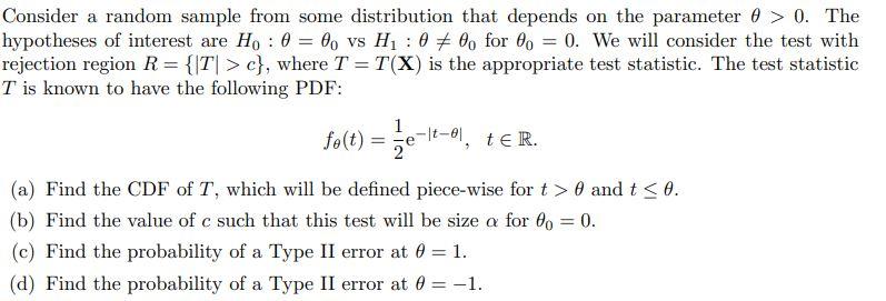 Solved Consider a random sample from some distribution that | Chegg.com