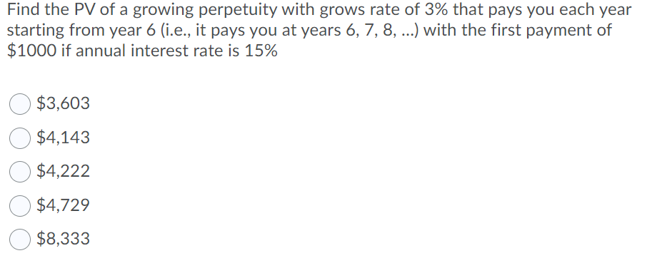 Solved Find the PV of a growing perpetuity with grows rate | Chegg.com