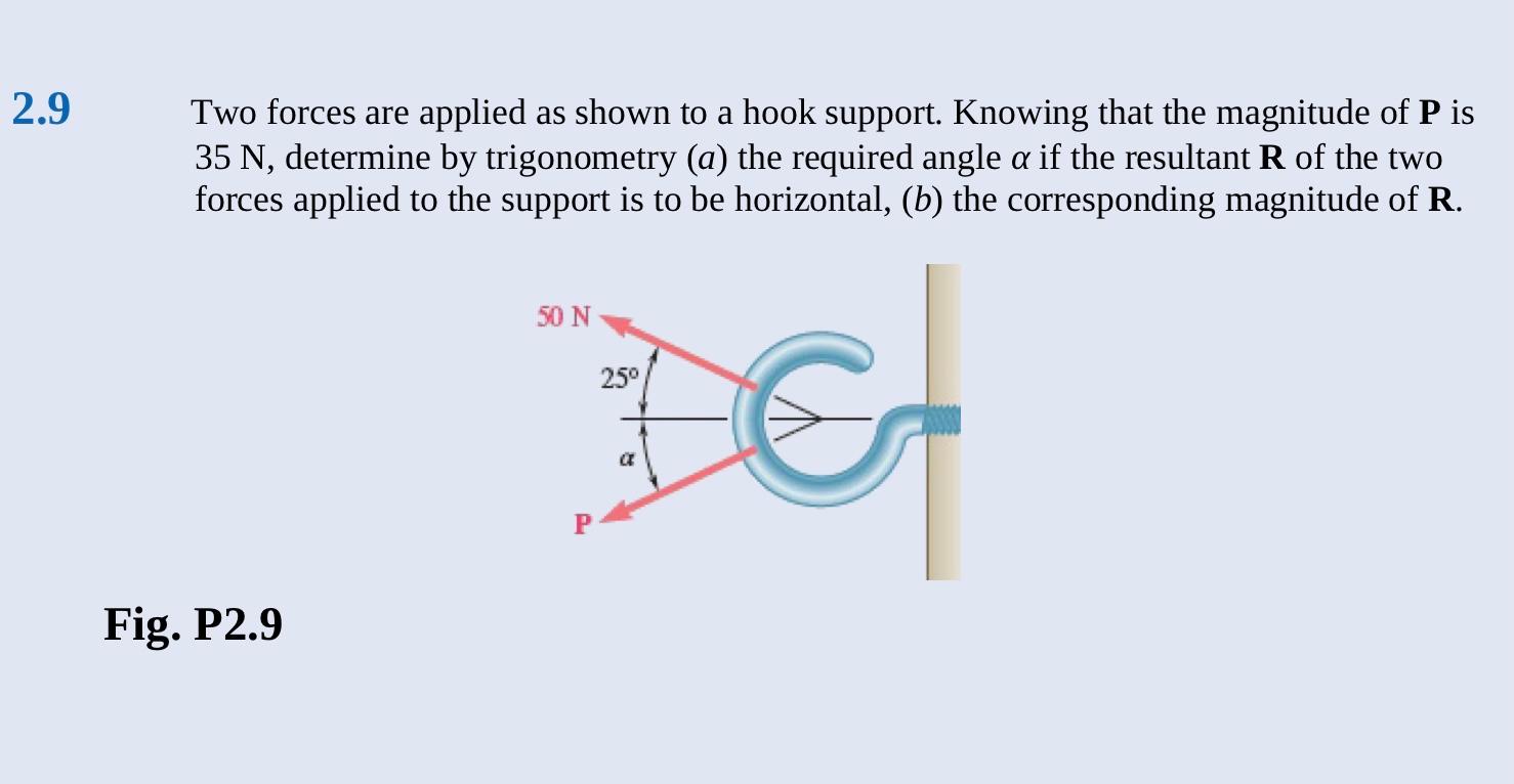 Solved Two forces are applied as shown to a hook support. | Chegg.com