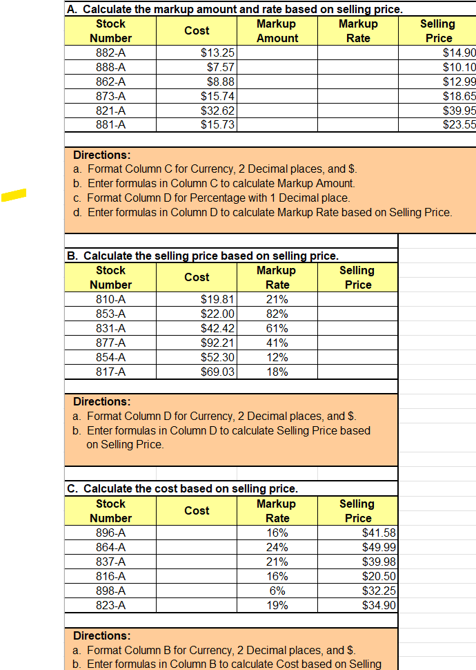Solved Directions: a. Format Column C for Currency, 2 | Chegg.com