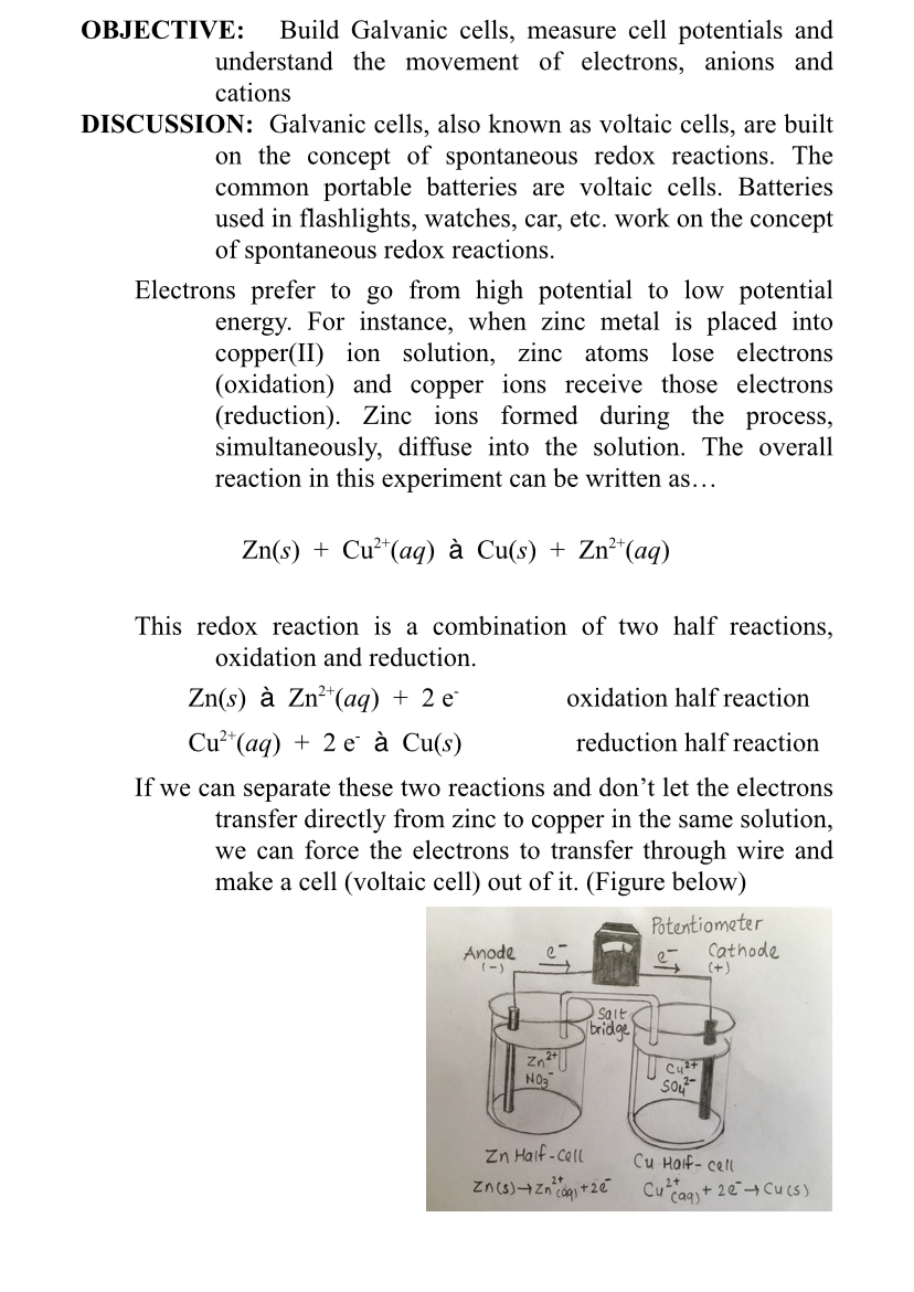 Solved OBJECTIVE: Build Galvanic cells, measure cell | Chegg.com