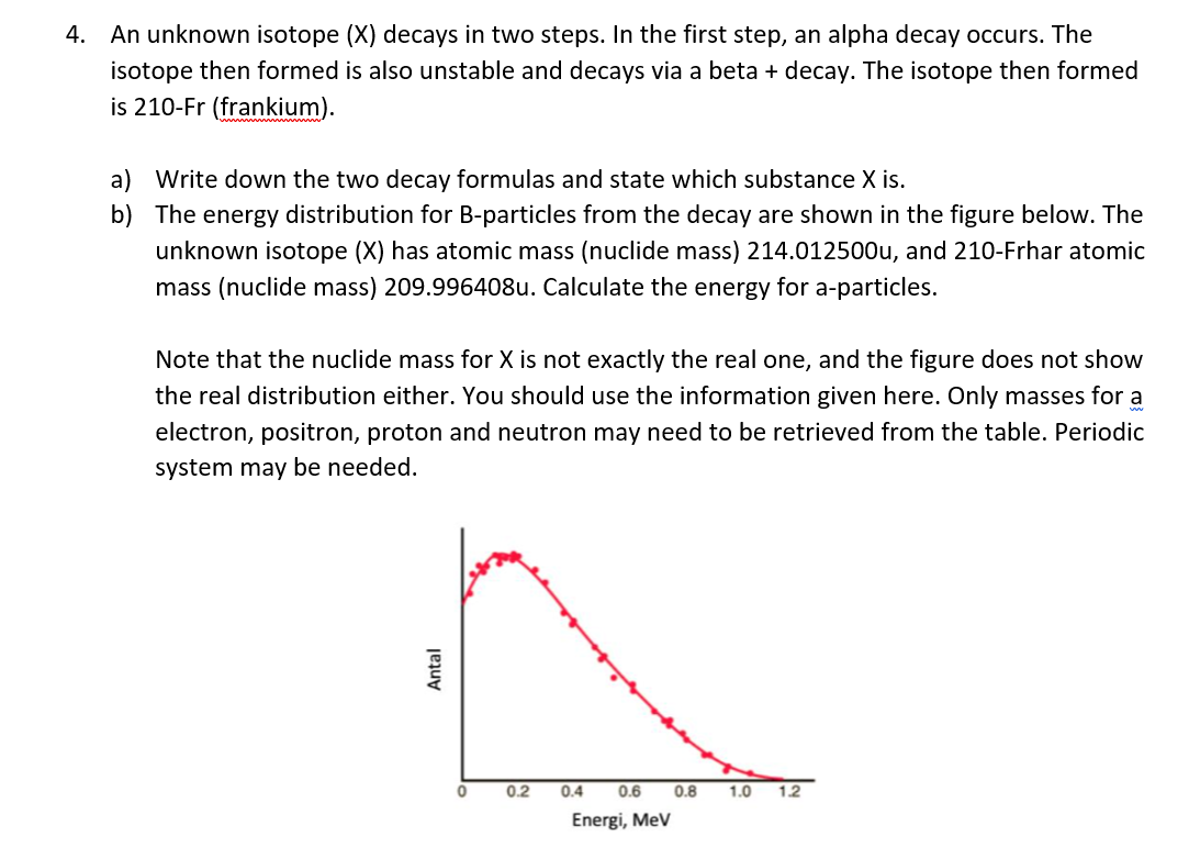 Solved 4. An unknown isotope (X) decays in two steps. In the | Chegg.com