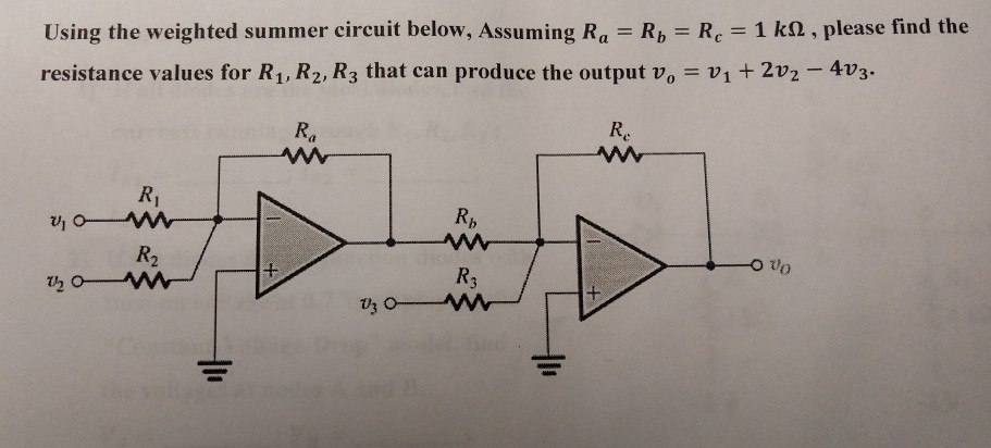 Solved Using the weighted summer circuit below, Assuming | Chegg.com