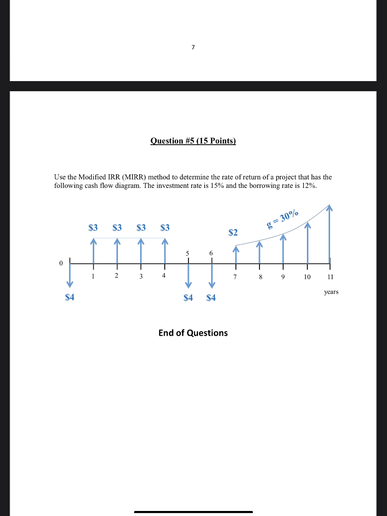 Solved 7 Question #5 (15 Points) Use the Modified IRR (MIRR) | Chegg.com