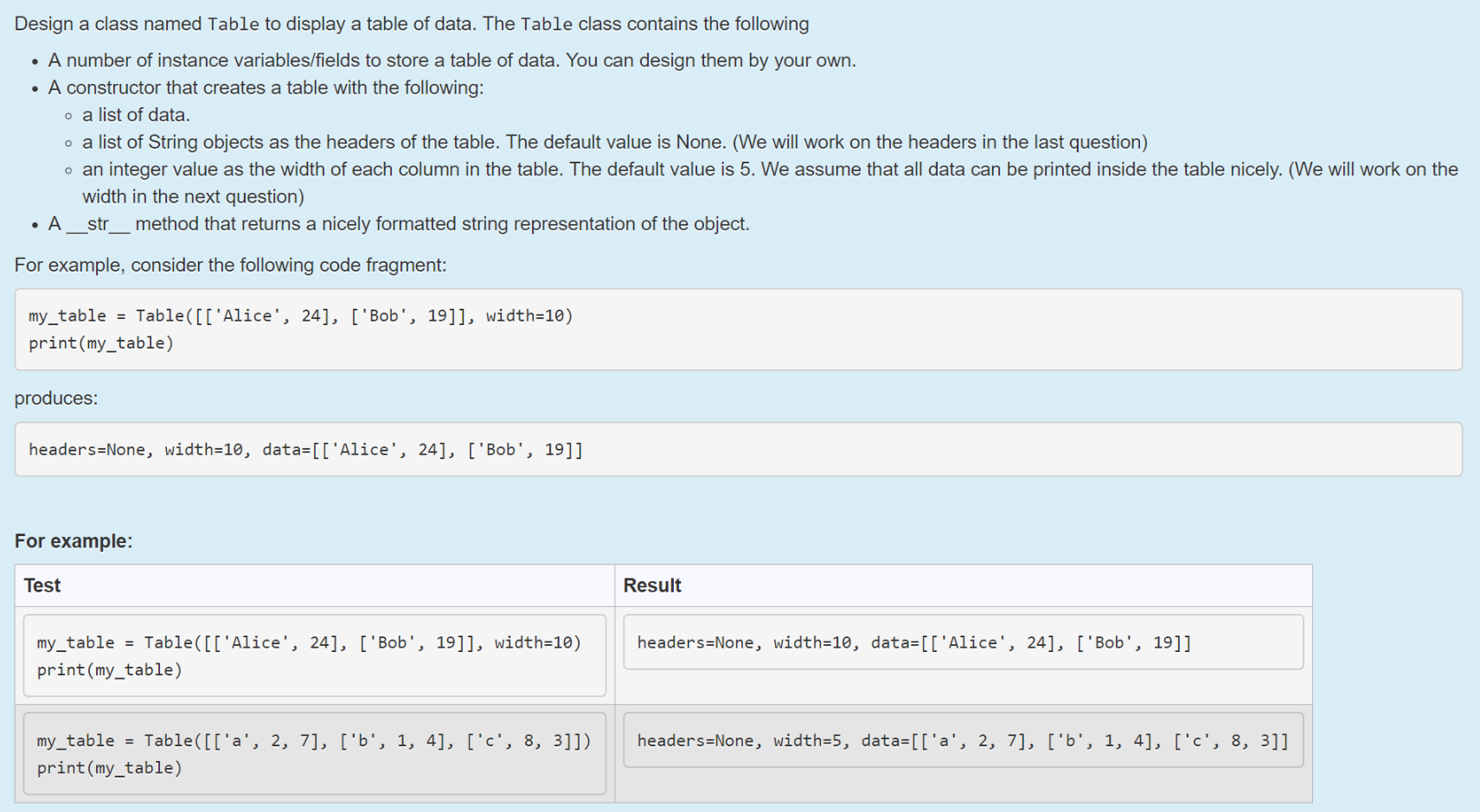 Solved Design a class named Table to display a table of | Chegg.com
