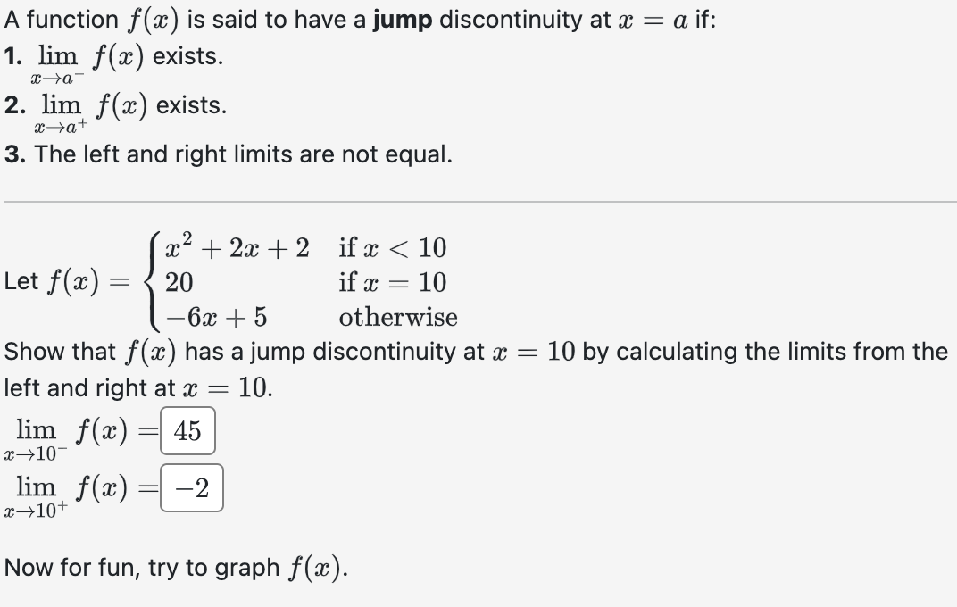 Solved A function f(x) is said to have a jump discontinuity | Chegg.com