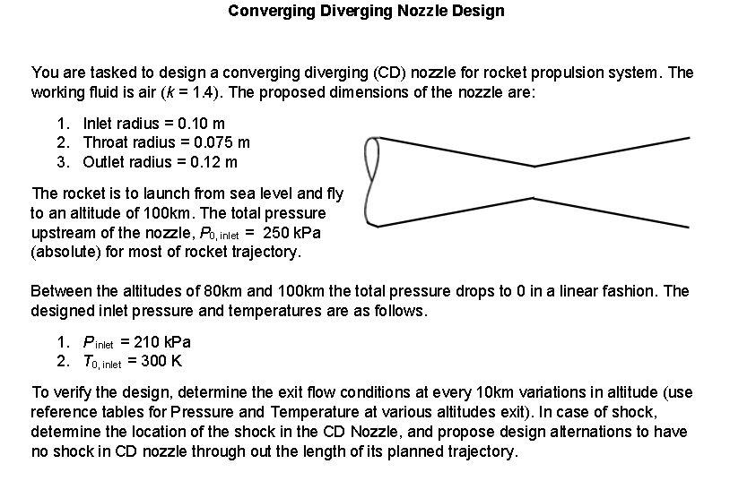 Solved Converging Diverging Nozzle Design You are tasked to | Chegg.com