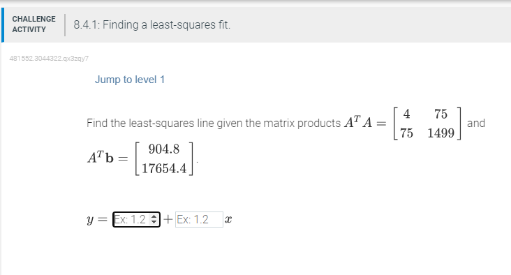 Solved Jump to level 1 Find the least-squares line given the | Chegg.com