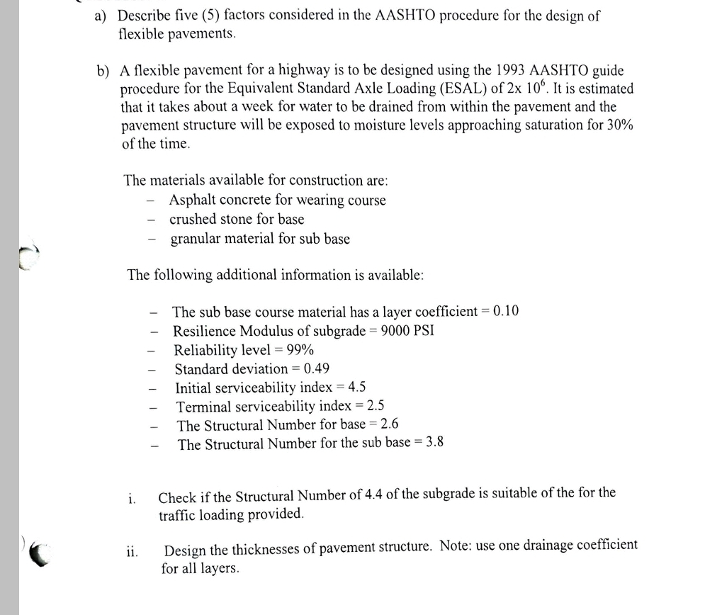 Solved Describe five (5) factors considered in the AASHTO | Chegg.com