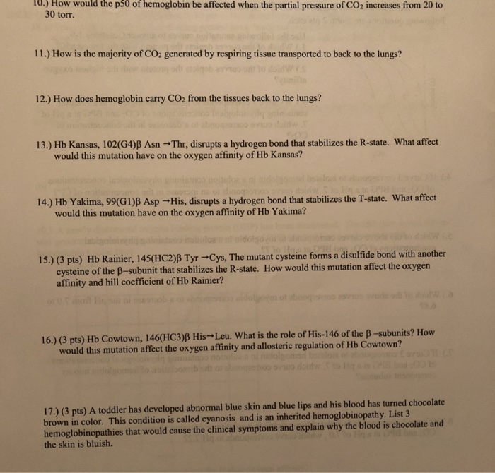 Solved 1U.) How would the p50 of hemoglobin be affected when | Chegg.com