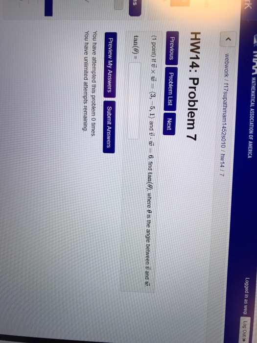 Solved MATHEMATICAL ASSOCIATION OF AMERICA Logged in as weg | Chegg.com