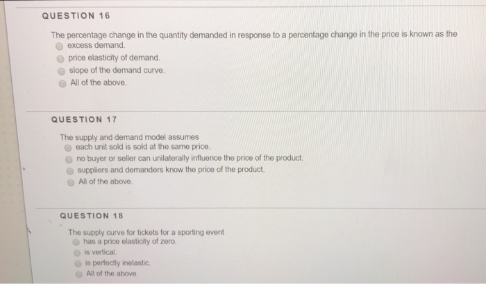 Solved QUESTION 16 The percentage change in the quantity | Chegg.com