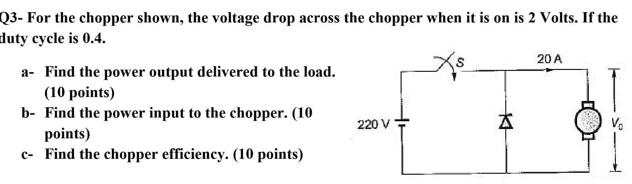 Solved Q3- For the chopper shown, the voltage drop across | Chegg.com