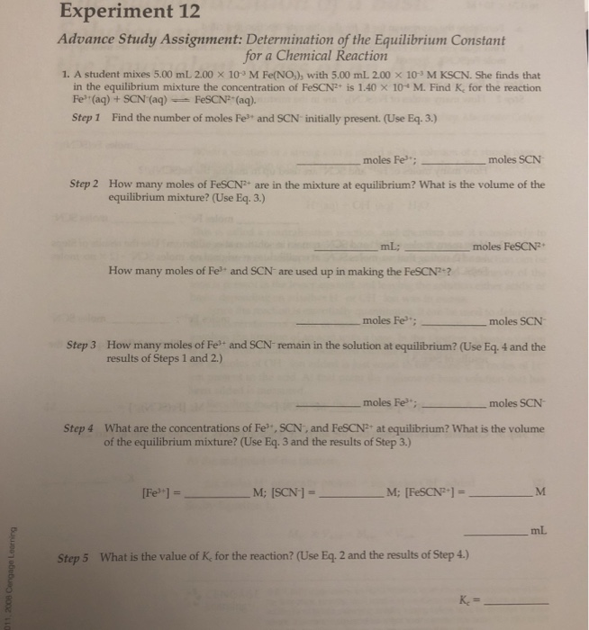 Solved Experiment 12 Advance Study Assignment: Determination | Chegg.com