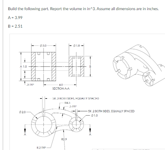 Solved Build the following part. Report the volume in in^ 3 | Chegg.com