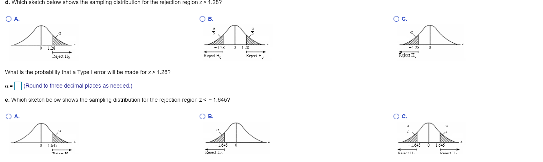Solved For each of the following rejection regions, sketch | Chegg.com