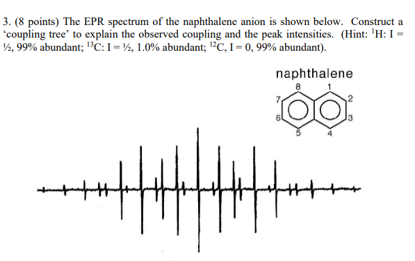 Solved 3. (8 points) The EPR spectrum of the naphthalene | Chegg.com