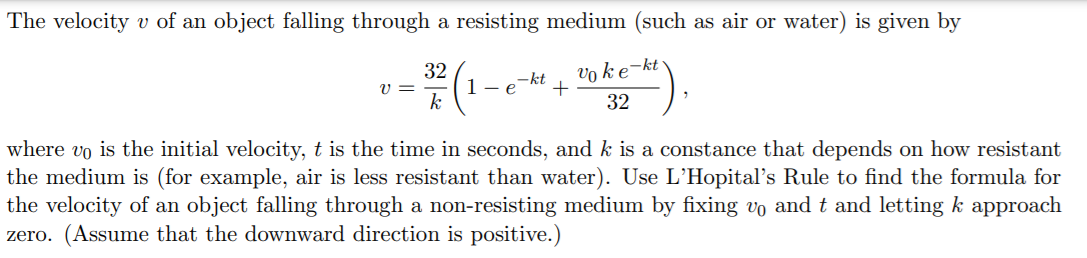 Solved The Velocity V Of An Object Falling Through A