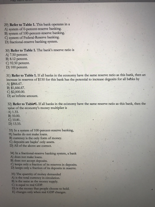 Solved 29) Refer to Table 1. This bank operates in a A) | Chegg.com