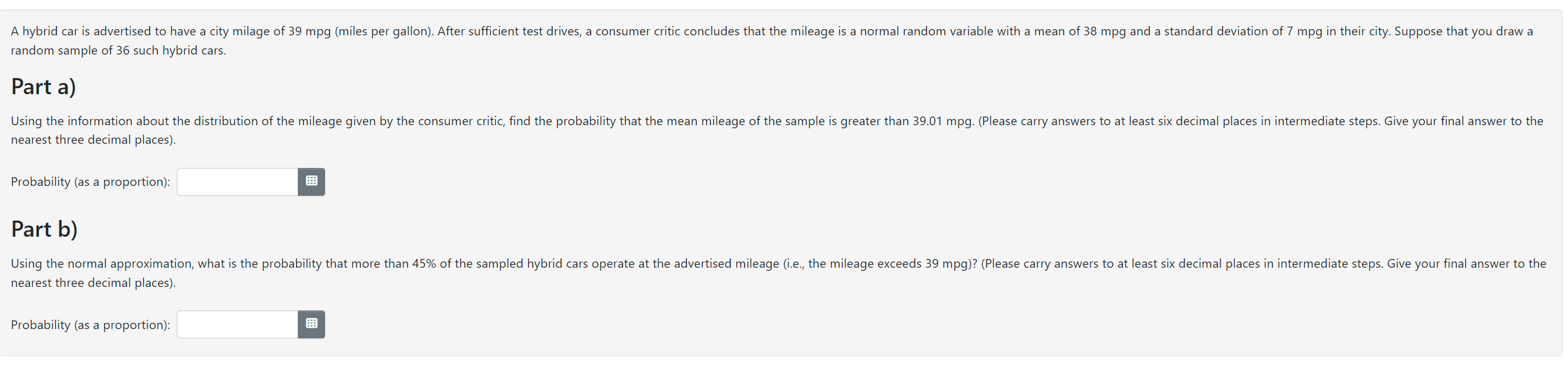 Solved random sample of 36 such hybrid cars. Part a) nearest | Chegg.com Solved random sample of 36 such hybrid cars. Part a) nearest | Chegg.com