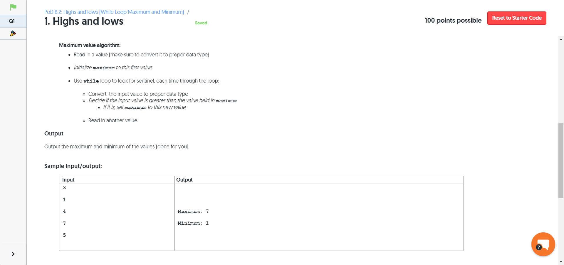 Solved POD 8.2. Highs and lows (While Loop Maximum and | Chegg.com