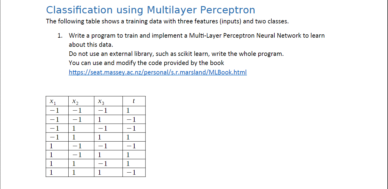 Classification using Multilayer Perceptron The | Chegg.com