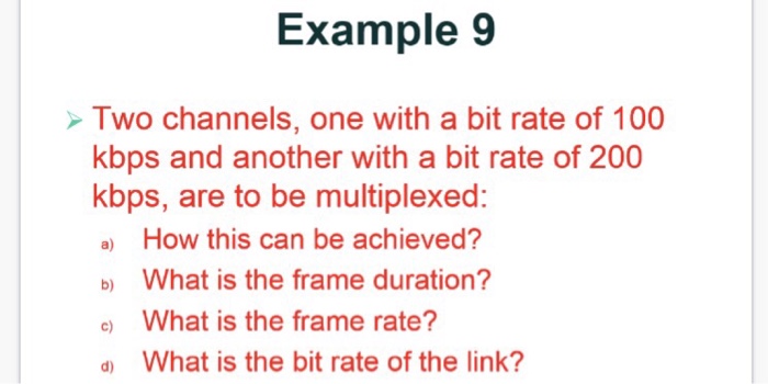 Solved Example9 > Two channels, one with a bit rate of 100 | Chegg.com
