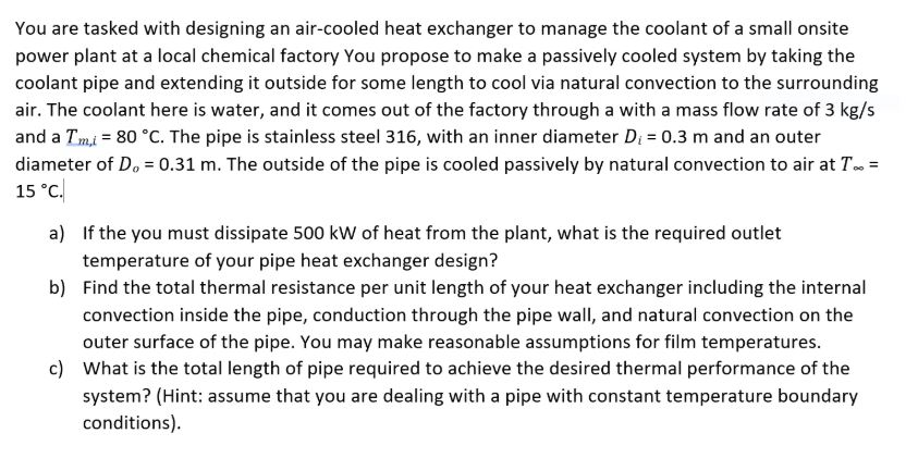 Solved You are tasked with designing an air-cooled heat | Chegg.com