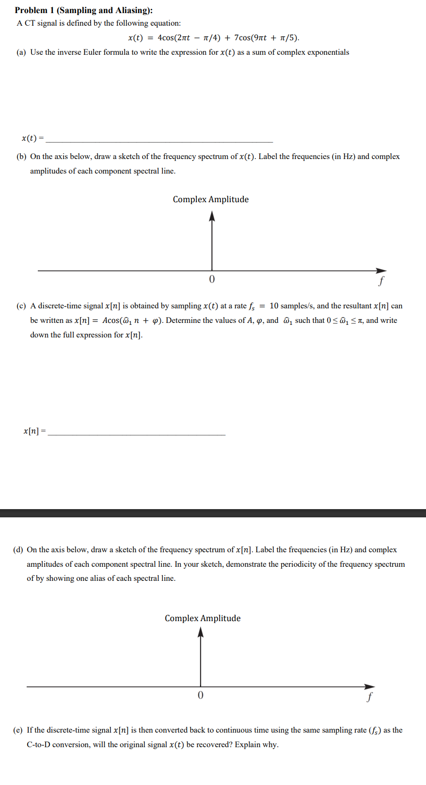 Solved Problem 1 (Sampling and Aliasing): A CT signal is | Chegg.com