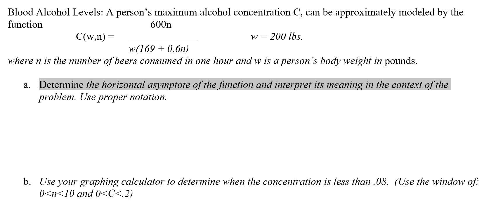 Solved Blood Alcohol Levels: A person's maximum alcohol | Chegg.com