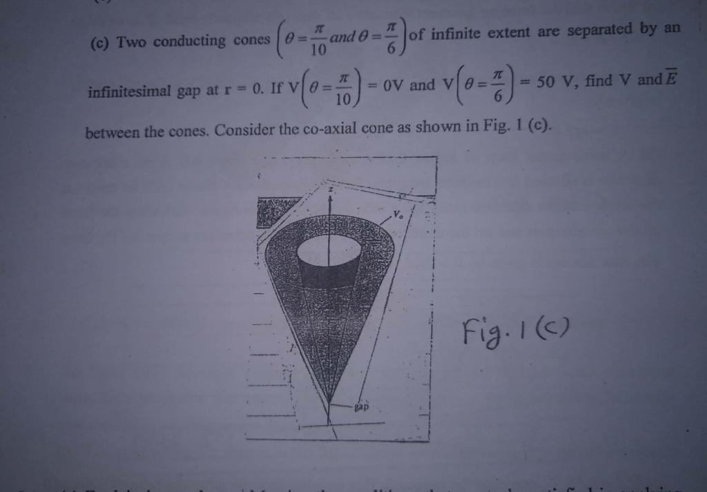 Solved (c) Two conducting cones of infinite extent are | Chegg.com