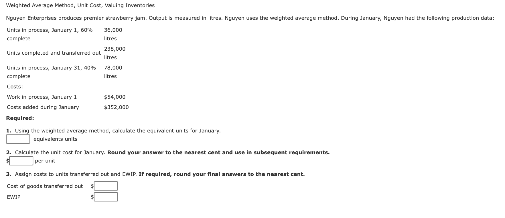 Solved Weighted Average Method, Unit Cost, Valuing | Chegg.com