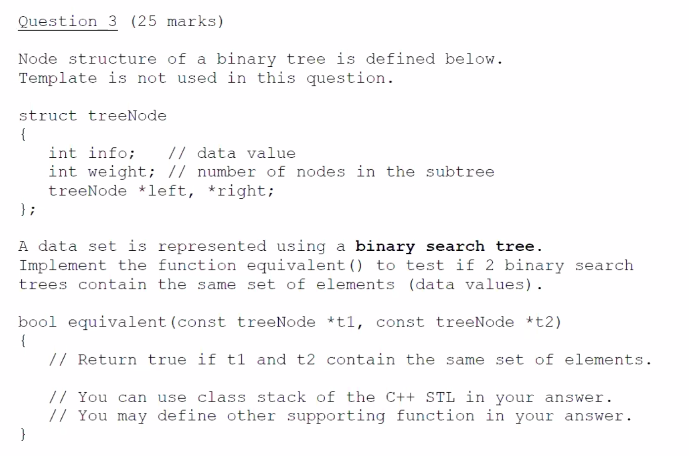 Solved Question 3 (25 marks) Node structure of a binary tree | Chegg.com