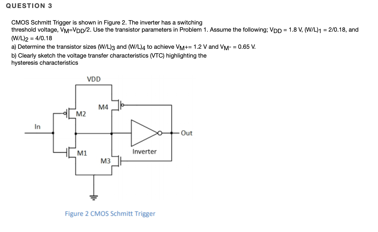Solved QUESTION 3 CMOS Schmitt Trigger is shown in Figure 2. | Chegg.com