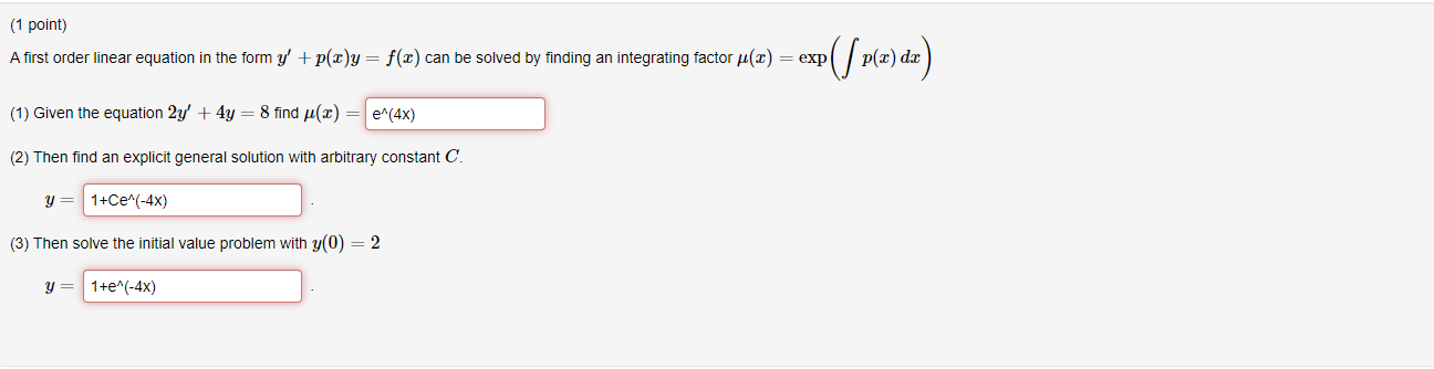 Solved 1 Point A First Order Linear Equation In The Form