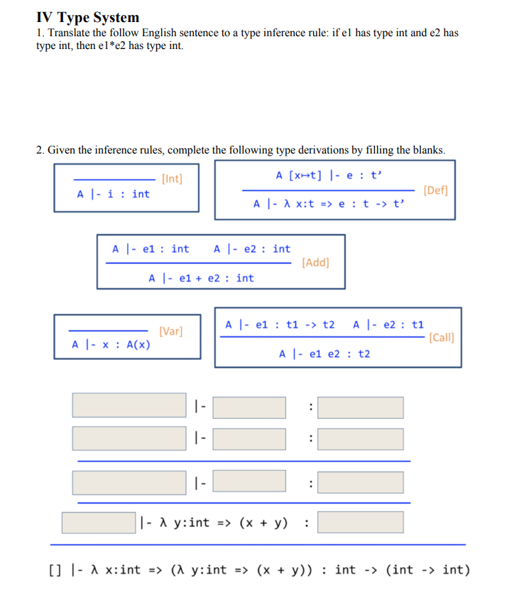 Solved IV Type System 1. Translate the follow English | Chegg.com