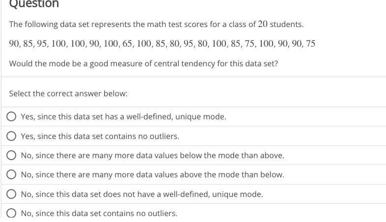 Solved The following data set represents the math test | Chegg.com