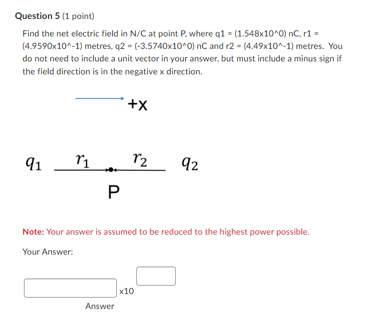 Solved Find the net electric field in N/C at point P, where | Chegg.com