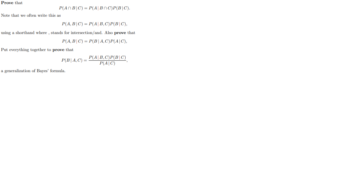 Solved Prove that P( ABC)=P(A BNC)P(BC). Note that we often | Chegg.com