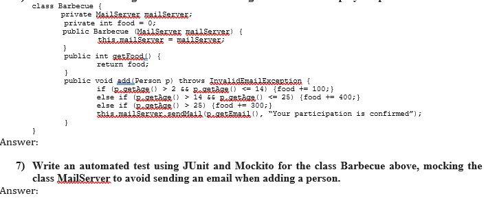 Solved class Barbecue private MailSerxex mailServer: private | Chegg.com