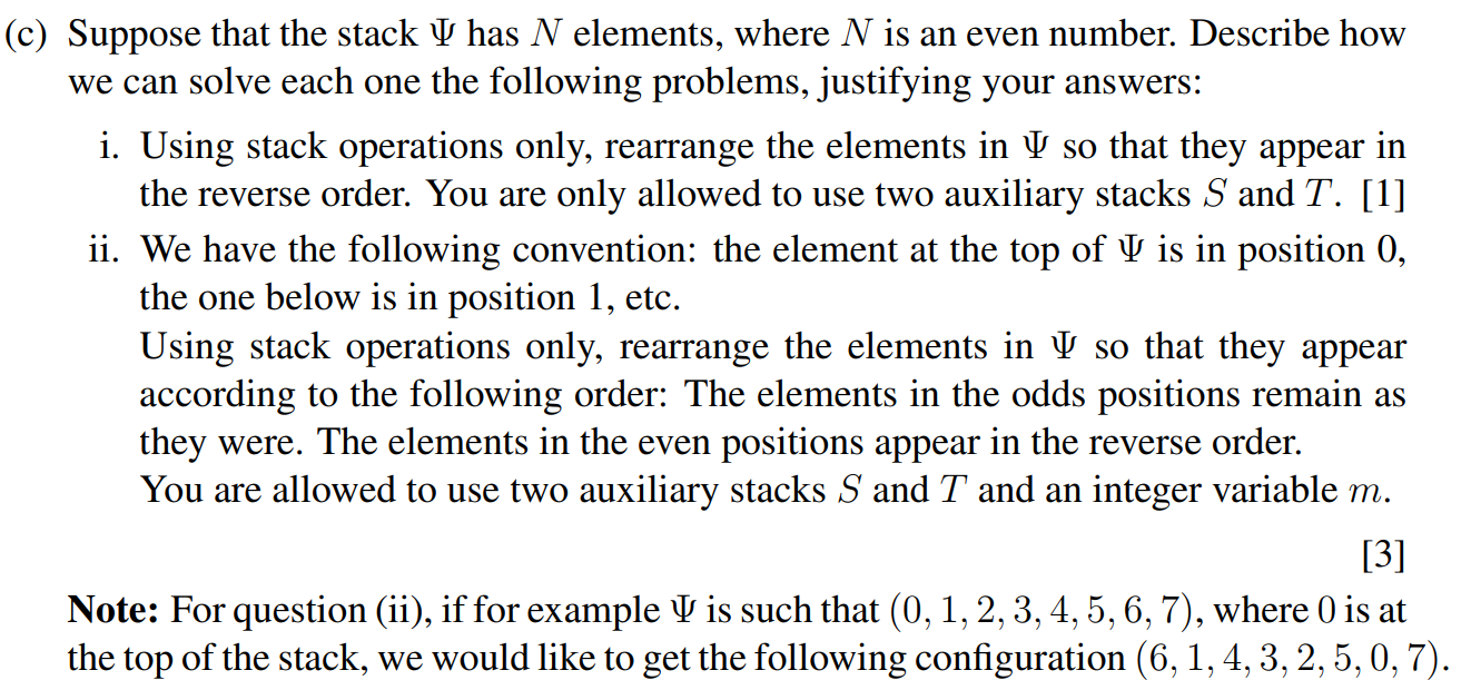 Solved Suppose that the stack Ψ has N elements, where N is | Chegg.com